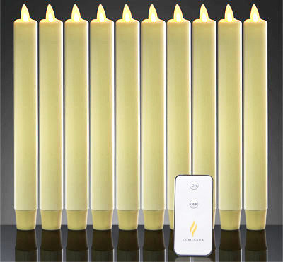 Dancing Flame Window Windproof Smokeless Ivory Wax Wedding Flameless Timer Taper Candle Set