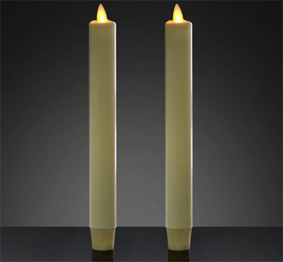 Dancing Flame Window Windproof Smokeless Ivory Wax Wedding Flameless Timer Taper Candle Set