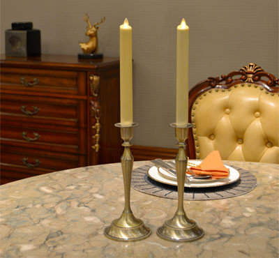 Dancing Flame Window Windproof Smokeless Ivory Wax Wedding Flameless Timer Taper Candle Set
