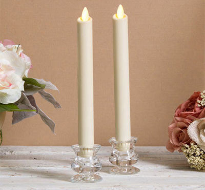 Dancing Flame Window Windproof Smokeless Ivory Wax Wedding Flameless Timer Taper Candle Set