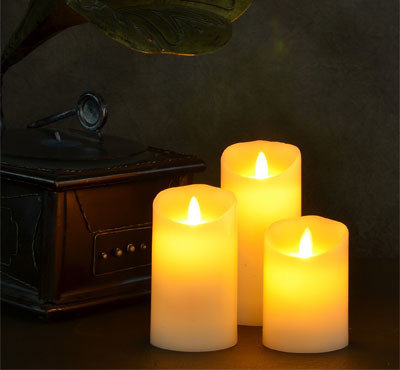 Battery Moving Flame LED Pillar Candles with Timer