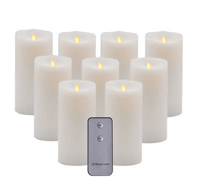 Battery Moving Flame LED Pillar Candles with Timer