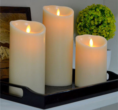 Battery Operated Moving Flame Led Pillar Candles With Timer And Remote