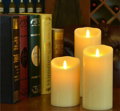 Battery Operated Moving Flame Led Pillar Candles With Timer And Remote