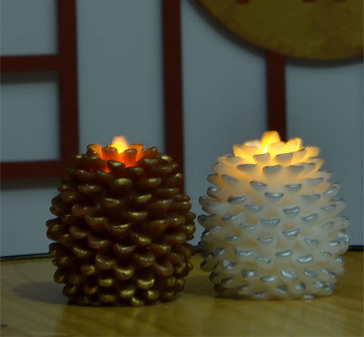 Christmas Decor Home Used Realistic Pine Cone Moving Flame Led Candle With Dancing Flicker Flame