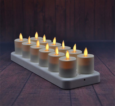 Set Of 12 Moving Wick Led Rechargeable Votives Led Tealight Candles
