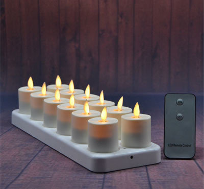 Set Of 12 Moving Wick Led Rechargeable Votives Led Tealight Candles