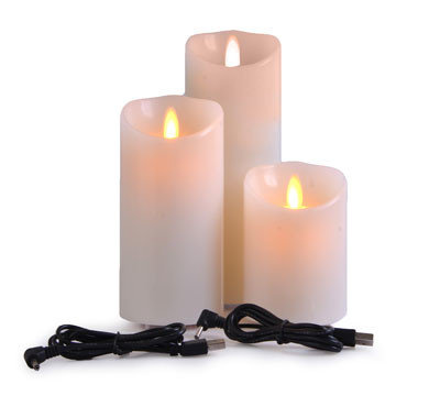 Real Wax Flameless Ivory Electric Moving Flame Led Rechargeable Pillar Candle With Timer