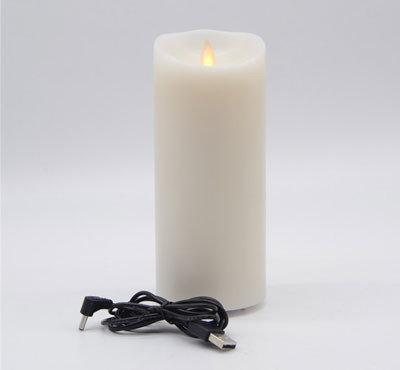 Real Wax Flameless Ivory Electric Moving Flame Led Rechargeable Pillar Candle With Timer