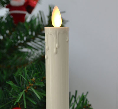 Dinner Moving Flame Warm Light 9 Inch Ivory Flameless Plastic Led Taper Candle With Dripped Tears Effect