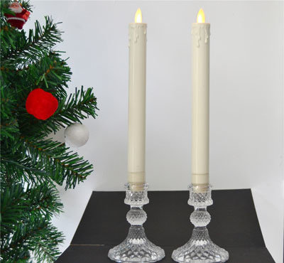 Dinner Moving Flame Warm Light 9 Inch Ivory Flameless Plastic Led Taper Candle With Dripped Tears Effect