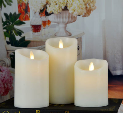 Set Of 3 Mini Flameless Moving Wick Battery Operated Artificial Led Candle With Timer
