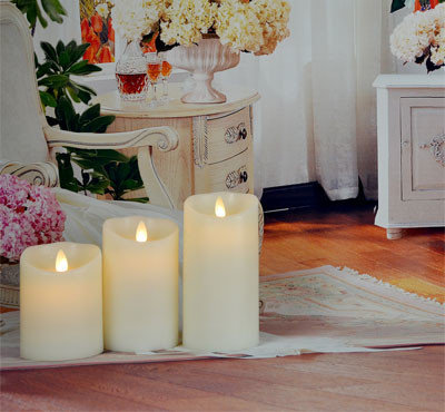 Set Of 3 Mini Flameless Moving Wick Battery Operated Artificial Led Candle With Timer