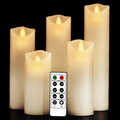 Set Of 5 Moving Wick Flameless Led Candles With Timer For Church Wedding Hotel