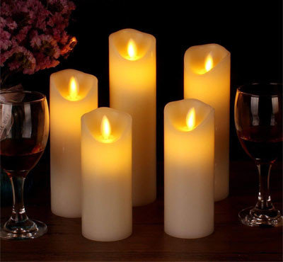 Set Of 5 Moving Wick Flameless Led Candles With Timer For Church Wedding Hotel