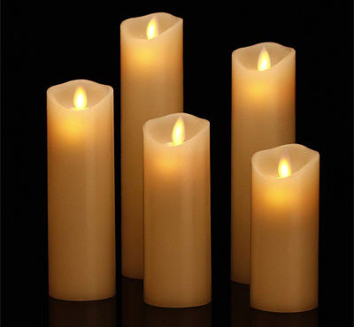 Set Of 5 Moving Wick Flameless Led Candles With Timer For Church Wedding Hotel