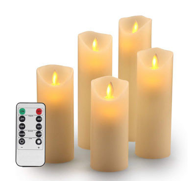 Set Of 5 Moving Wick Flameless Led Candles With Timer For Church Wedding Hotel