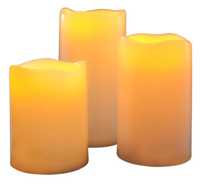 LED Flameless Outdoor Candle Set Votive Amber Yellow Flickering LED Candles Set of 3 Operated By 2AA Battery