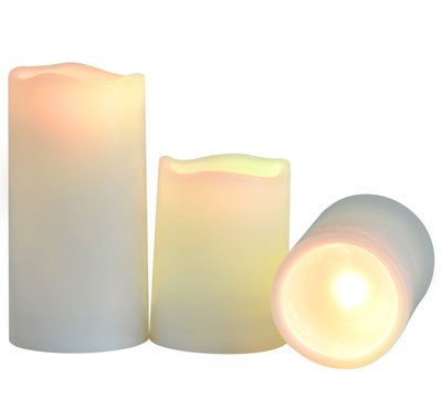 LED Flameless Outdoor Candle Set Votive Amber Yellow Flickering LED Candles Set of 3 Operated By 2AA Battery