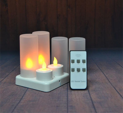 New 4pcs/set Rechargeable Flameless LED Tealight Candle Light with Frosted Holder Remote Based on UK.US AU Plug