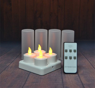 New 4pcs/set Rechargeable Flameless LED Tealight Candle Light with Frosted Holder Remote Based on UK.US AU Plug
