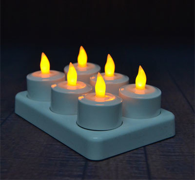 6Pcs LED Rechargeable Tealight Candle with Charging Base Frosted Holder with Remote Control for Christmas Wedding