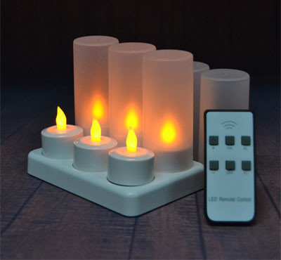 6Pcs LED Rechargeable Tealight Candle with Charging Base Frosted Holder with Remote Control for Christmas Wedding