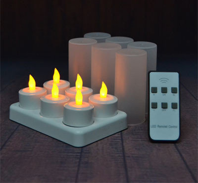 6Pcs LED Rechargeable Tealight Candle with Charging Base Frosted Holder with Remote Control for Christmas Wedding