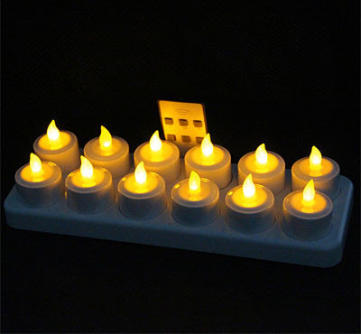 Remote Ready Amber Yellow Light Flickering Rechargeable LED Tealight Candle Set of 12 with Candle Container for Promotio
