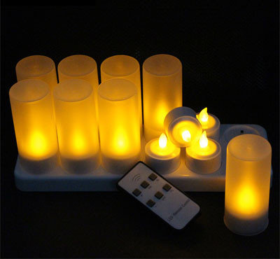 Remote Ready Amber Yellow Light Flickering Rechargeable LED Tealight Candle Set of 12 with Candle Container for Promotio