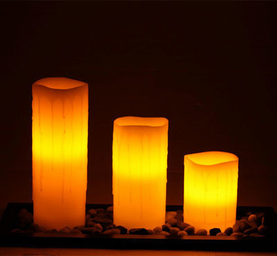 3pcs/Set Ivory Led Candles Battery Operated Real Wax Flickering Flame LED Candle Christmas Home Decoration Set With 2 Ke