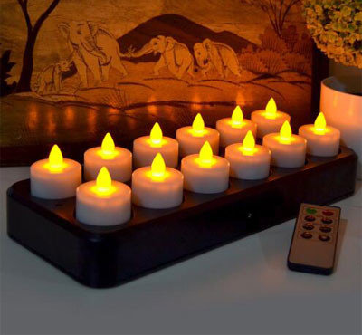 12Pcs Wireless Inductive Rechargeable LED Electric Tealight Candles Flameless Flickering Tea Lights with Remote Timer