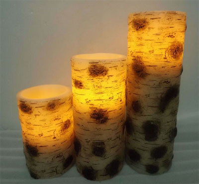 Remote Ready Amazing Flameless Candle Birch Bark Triple Timer