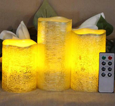Battery Operated Gold Metallic Wax Led Candles With Rustic Golden And Silver Color