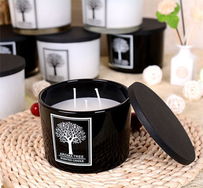 Tree Shape Simple Pattern Soy Wax Glass Jar Candles With Stainless Steel Cover