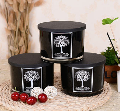 Tree Shape Simple Pattern Soy Wax Glass Jar Candles With Stainless Steel Cover