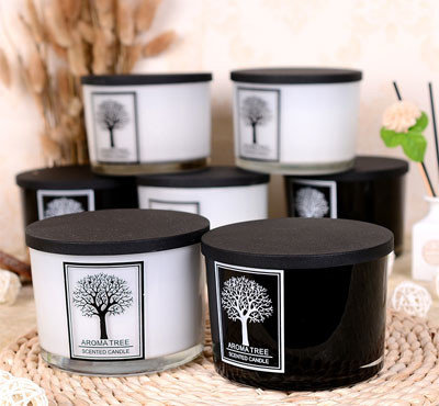 Tree Shape Simple Pattern Soy Wax Glass Jar Candles With Stainless Steel Cover