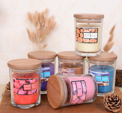 SPA Flameless Scented Soy Wax Candles In Glass Jars With Wood Cover