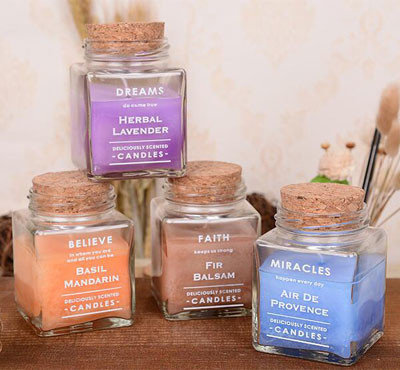New Simple Style Scented Square Glass Jar Candles With Wood Cover
