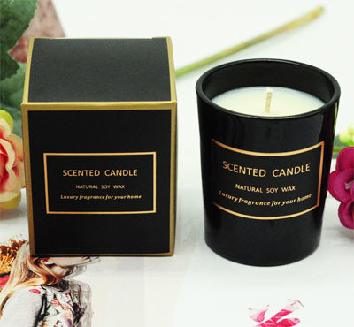 Small Scented Soy Wax In Black Glass Jar Candles Without Logo