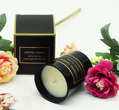 Small Scented Soy Wax In Black Glass Jar Candles Without Logo