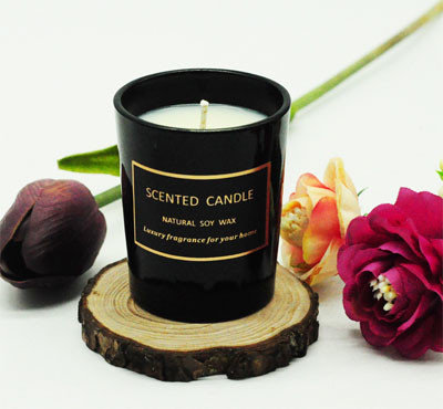 Small Scented Soy Wax In Black Glass Jar Candles Without Logo