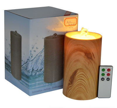 Plastic Imitation Wooden Flameless Candle Fountain With Lithium Battery