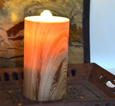 Plastic Imitation Wooden Flameless Candle Fountain With Lithium Battery