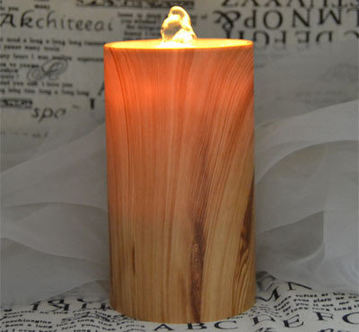 Plastic Imitation Wooden Flameless Candle Fountain With Lithium Battery