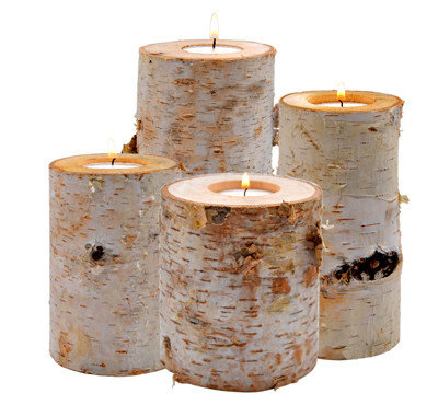 Beautiful rustic birch bark wooden tealight candle holders