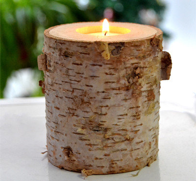 Beautiful rustic birch bark wooden tealight candle holders