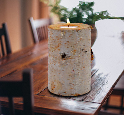 Beautiful rustic birch bark wooden tealight candle holders