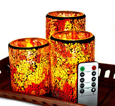 Moving Wick Glass Mosaic Flameless Wax LED Candles