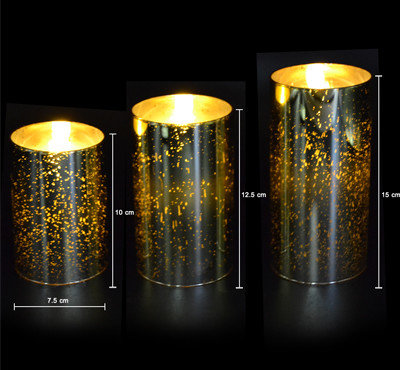 Moving Flame Gold Mercury Glass Flameless Pillar Candles